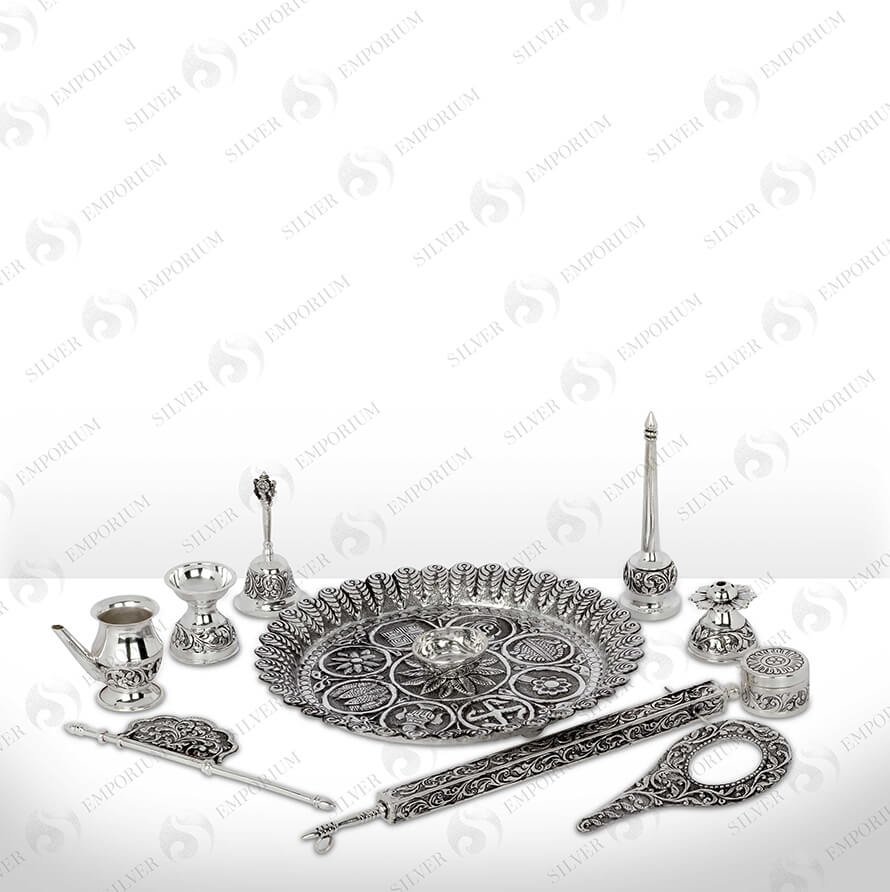 Ashtamangala Silver Pooja Thali – Silver Emporium